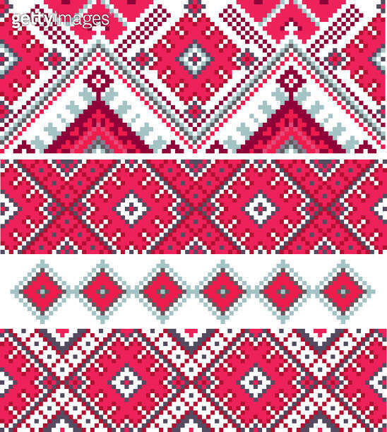 Traditional geometric pattern for Slavic embroidery. (1372059918) - 게티이미지뱅크