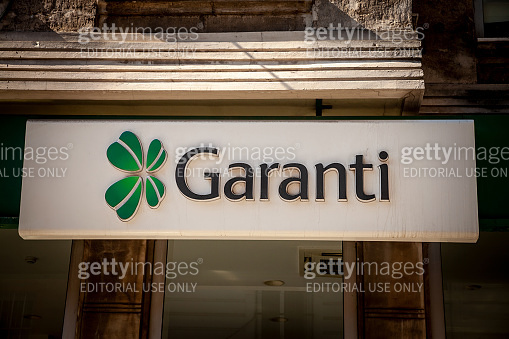 Selective blur on a Garanti Bank logo on an office in Istanbul. Garanti ...