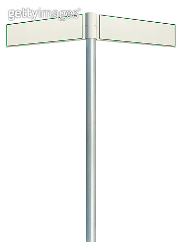 Right and left direction guidepost road signs, two blank empty isolated ...