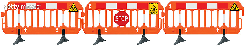 Containment cordon barricade panorama, obstacle detour road barrier ...