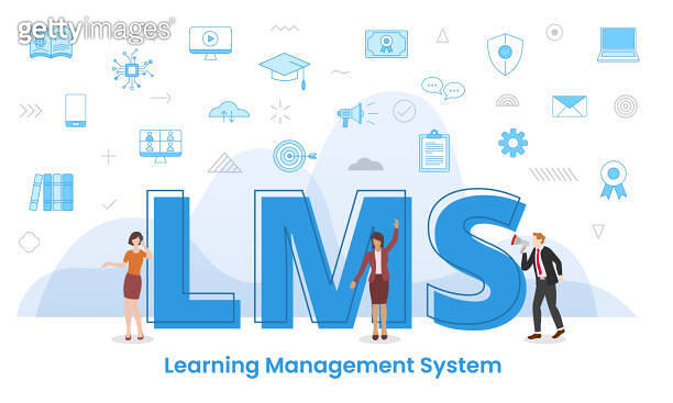 lms learning management system concept with big words and people ...