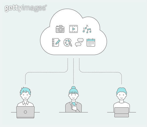 Image of people using cloud computing from laptop and smartphone and ...
