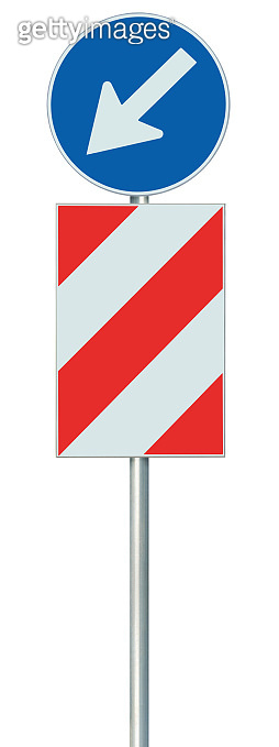 Mandatory keep left obstacle detour road sign isolated European traffic ...