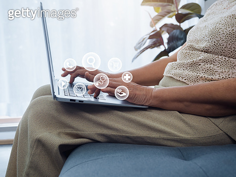 Older people surfing online internet concept. Healthcare, business and ...