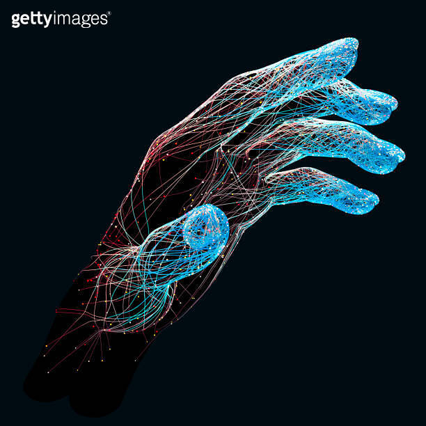 Hand, artificial technology. Digital world at your fingertips. Future ...