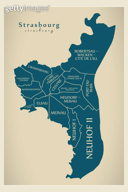 Modern City Map - Strasbourg city of France with labelled boroughs ...