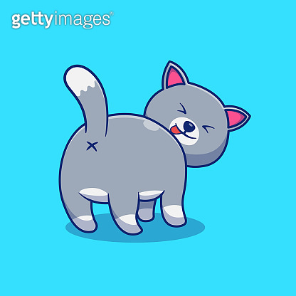 Cute cat illustration design turning back and mocking. Isolated cute ...