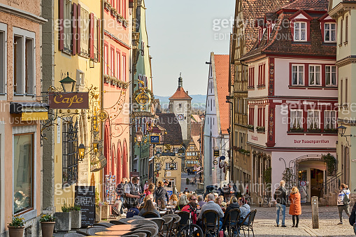 medieval city scape of Rothenburg on Tauber, Bavaria, Germany 이미지 ...