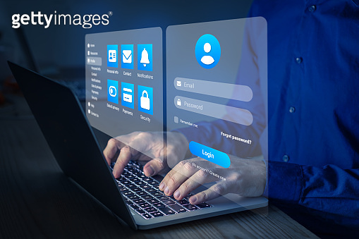 Secure online access with password and login page to manage personal ...