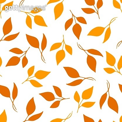 Simple floral vector seamless pattern. Dry orange, brown leaves, branch ...