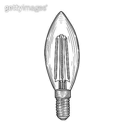 A hand-drawn sketch of a candle-shaped LED light bulb with a thin base ...
