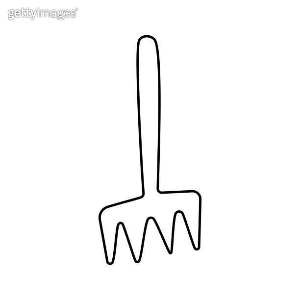 Rake garden hand tool black outline doodle vector isolated on white ...