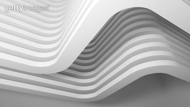 Abstract white geometric background with wavy parametric installation, 3d 이미지 (1394355727) - 게티이미지뱅크