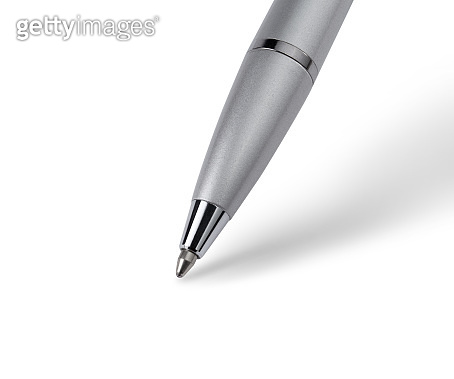 Close up silver ball pen with shadow isolated on white (1392053113 ...