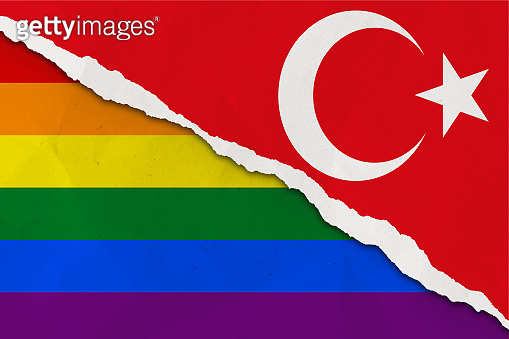 Turkey and rainbow flag ripped paper grunge background. Concept of ...