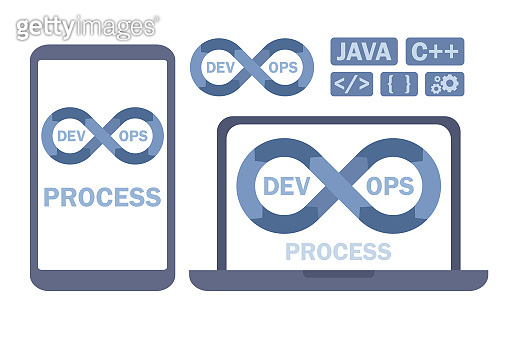 DevOps set icon. Programming and engineering concept. Software ...