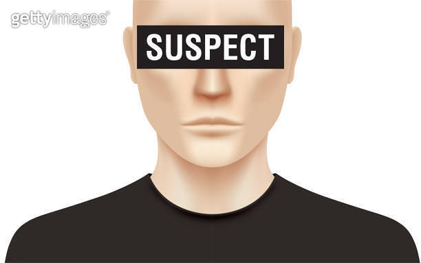 Criminal person with a SUSPECT text black bar covering his face ...