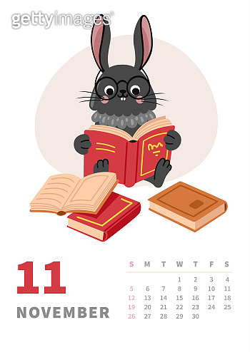 November 2023 wall calendar page with cute bunny. Chinese new year ...