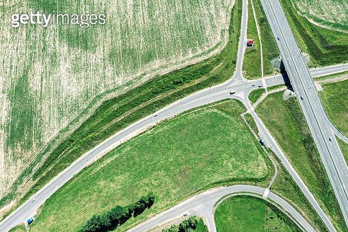 road junction in the countryside. summer sunny landscape. drone photo ...