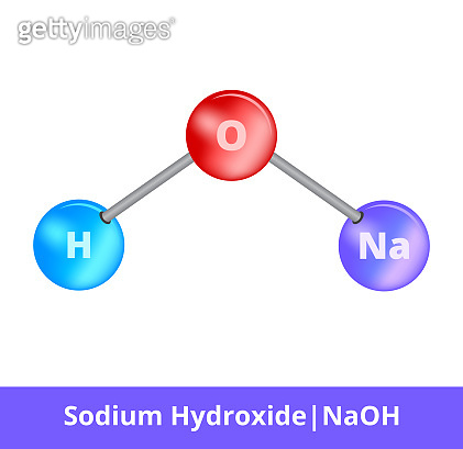 Vector ball-and-stick model of sodium hydroxide molecule NaOH or lye ...