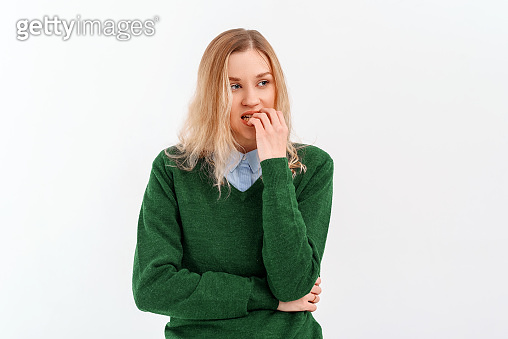 Oops. Embarrassed young woman horrified facial expression made big ...