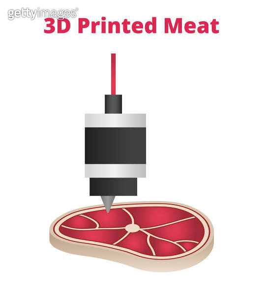 Vector illustration or icon of 3d printed meat or 3d printed steak ...