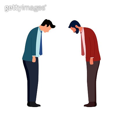 Two guys bowing head and greeting. Thankful or respect expression ...