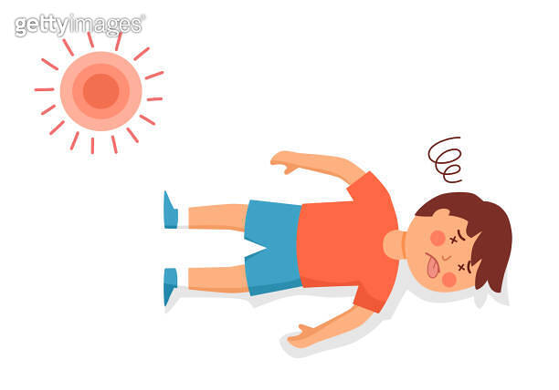 Boy child fainting with heatstroke symptom from strong sunlight in flat ...