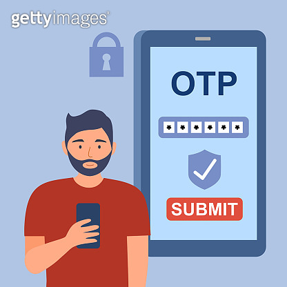 Man using security OTP one time password verification for mobile app on ...