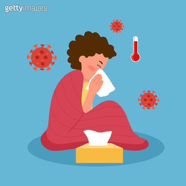 Child suffering from flu under blanket. Kid has fever and sneezing in ...