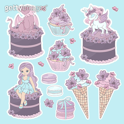 PRINCESS SWEETS STICKERS Girl Cartoon Vector Illustration (1389453473 ...