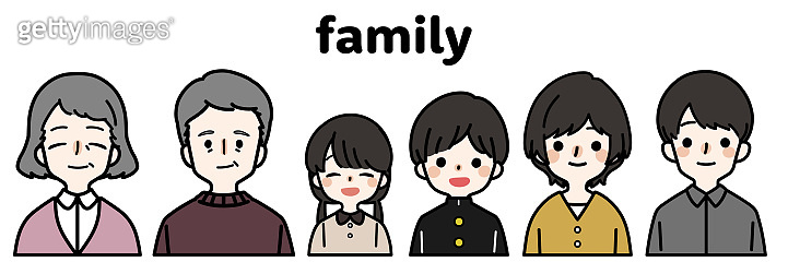 Cute illustration of a family of six 이미지 (1388911992) - 게티이미지뱅크