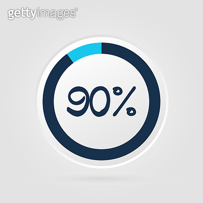 90 percent chart. Vector percentage infographics. Circle isolated icon ...