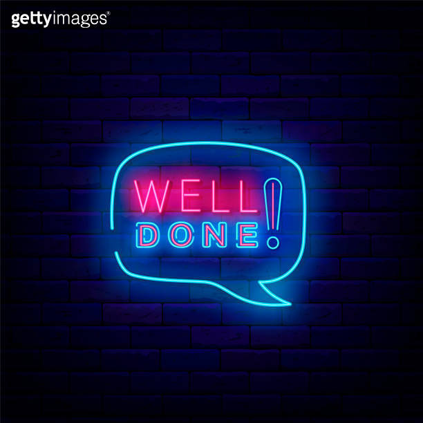 Well done neon signboard. Great job concept. Turquoise speech bubble ...