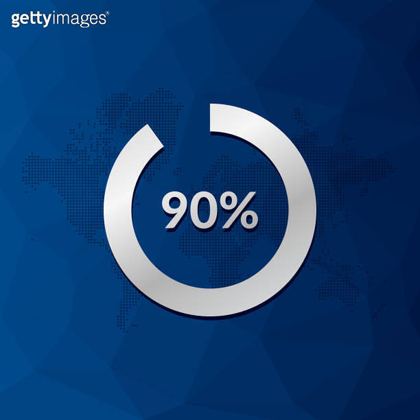 90 percent circle chart. Infographic vector icon with blue low poly ...
