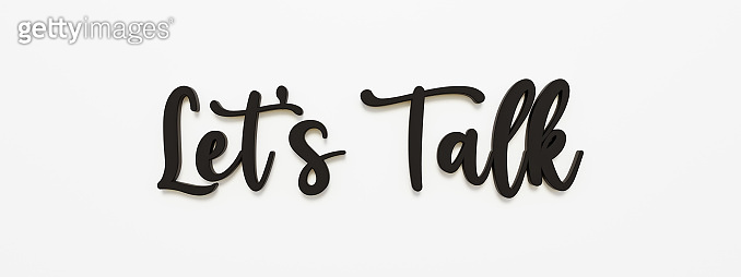 Let's talk. Handwritten text banner with dark letters against white ...