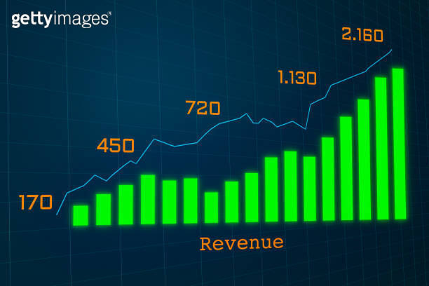 Revenue chart rises. Business report and sales statistic. 이미지 ...