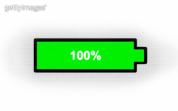 Full charged battery, enough power. Close-up display with battery level ...