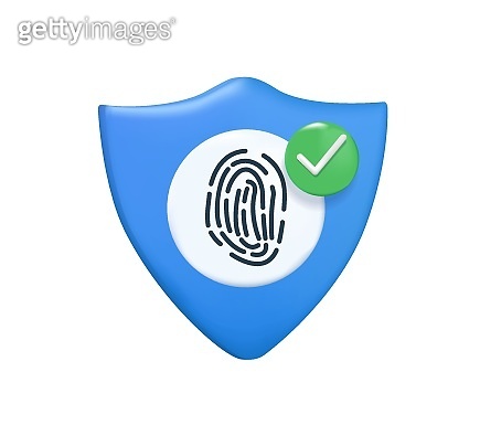 Cybersecurity fingerprint, 3D vector illustration. Data protection icon ...