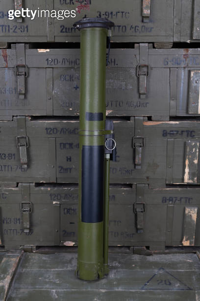 RPG anti-tank rocket propelled grenade launcher with HEAT grenade on ...