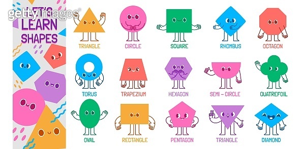 Geometric shape characters. Lets learn basic shapes, educational figure ...
