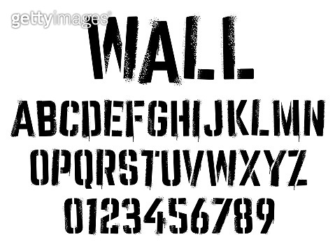 Stencil graffiti font. Aerosol spray text with grunge grain texture ...