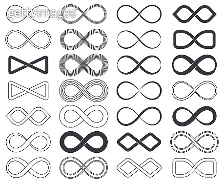 Infinity eternity unlimited symbols, limitless cyclical emblems ...