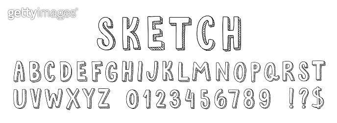 Hand drawn sketch font. Alphabet for doodle lettering, stylised numbers ...