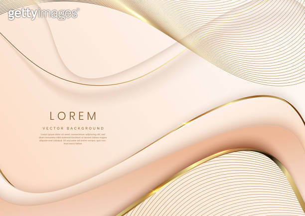 Abstract 3d template soft pink background with gold lines curved wavy ...