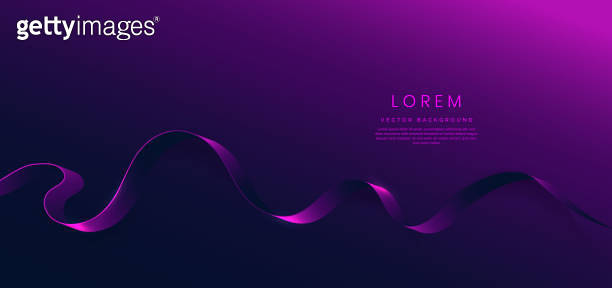 Abstract 3d curved purple and dark blue ribbon on dark background with ...