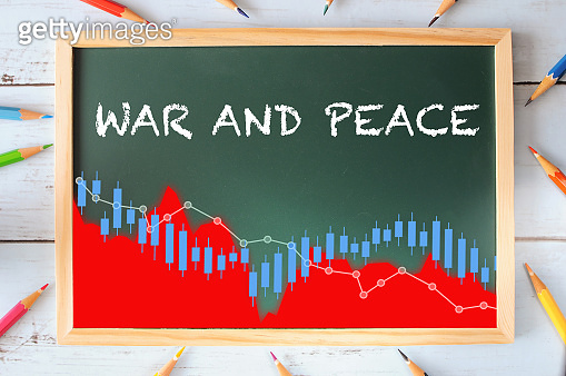 War and peace crisis written on chalkboard with graph and coloured ...