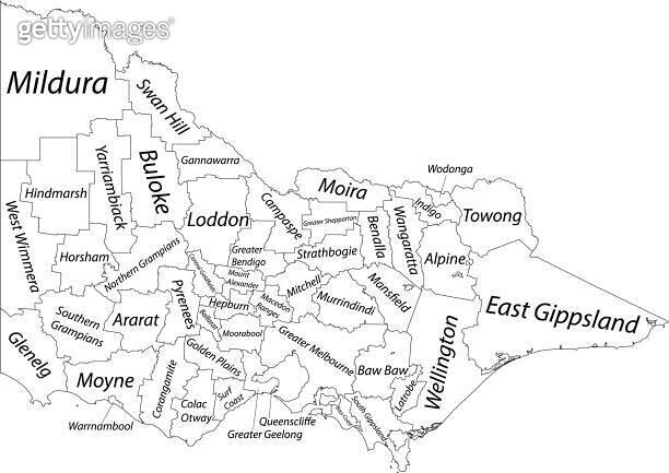 White tagged map of local government areas of VICTORIA, AUSTRALIA ...