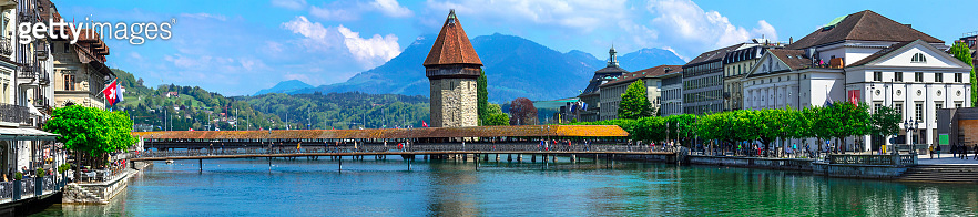 Panoramic view of Luzerne with famous Chapel bridge and Pilatus ...