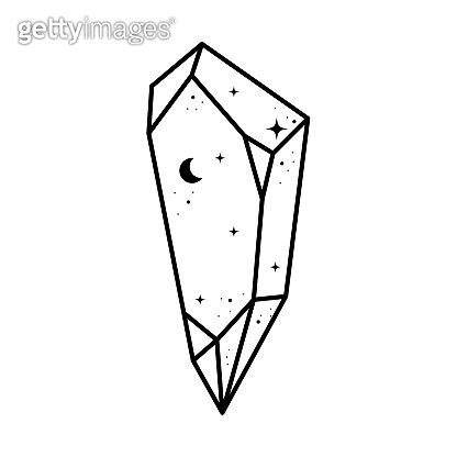 Crystal moon drawing. Cute astrology crystals, stars leaves. Mystical ...